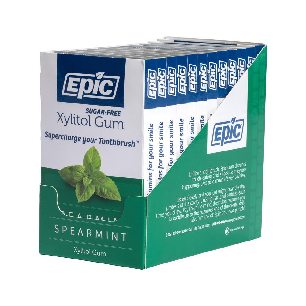 Epic Xylitol (Sugar-Free) Gum Spearmint 12 Piece Blister Pack x 12 Dis ...
