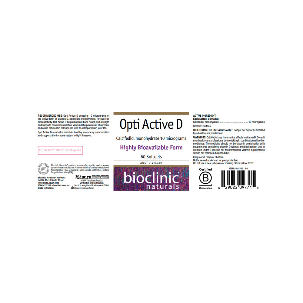 Bioclinic Naturals Opti Active D Softgels 60c – The Vitamins Shoppe