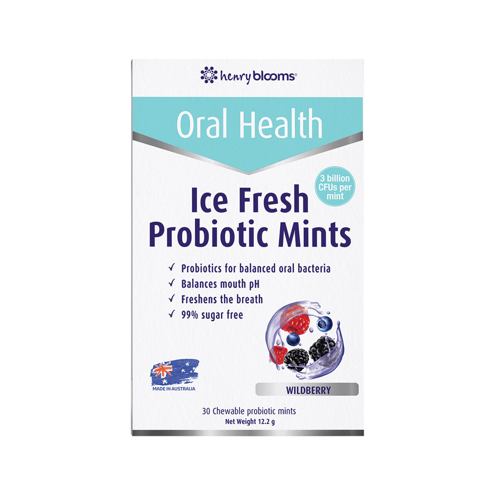 Henry Blooms Oral Health Ice Fresh Probiotic Mints Wildberry Chewable ...