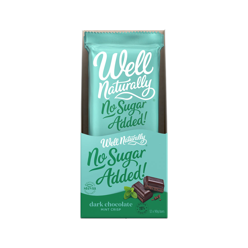Well Naturally No Added Sugar Block Dark Chocolate Mint Crisp 90g x 12 ...